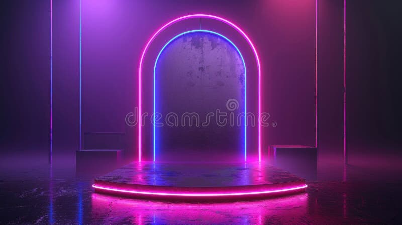 Neon Lit Stage with Smoke Effects. Generative Ai Stock Illustration ...