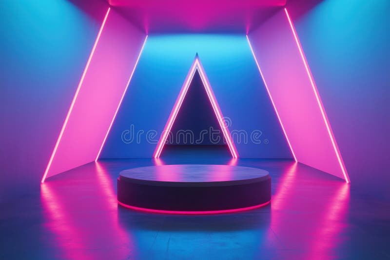 Neon-lit Stage with Triangular Design, Vibrant Pink and Blue Lights ...