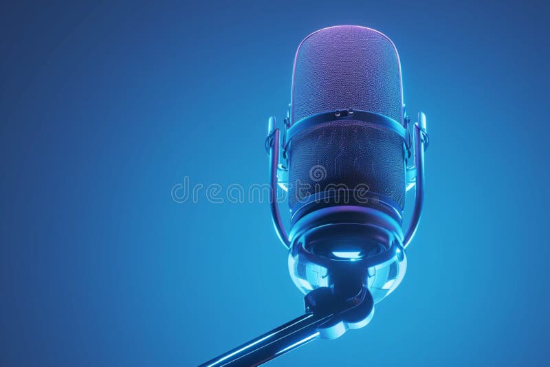 Neon Lit Studio Aesthetics 3D Rendering of Microphone Banner Stock ...