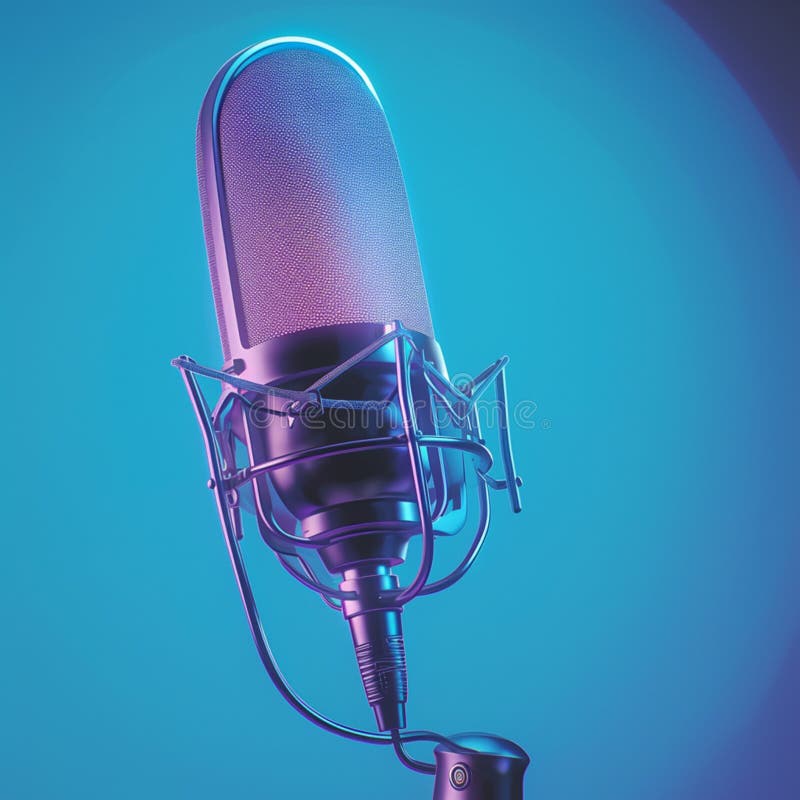 Neon Lit Studio Aesthetics 3D Rendering of Microphone Banner Stock ...