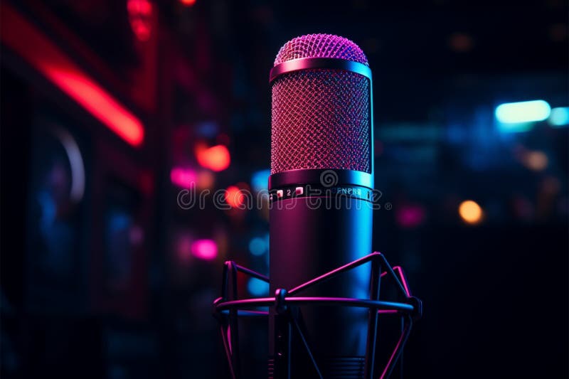 Neon Lit Studio Microphone Adds an Electrifying Aura To the Setting ...