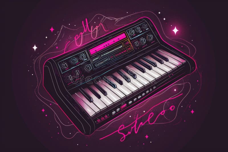 Neon-Lit Synthesizer with Celestial Wave Design Stock Photo - Image of ...