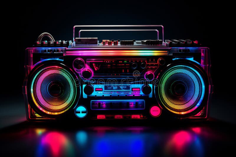 Neon-Lit Vintage Boombox stock image. Image of speaker - 311059409