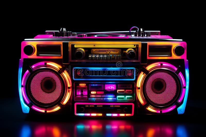 Neon-Lit Vintage Boombox stock photo. Image of illuminated - 332943452