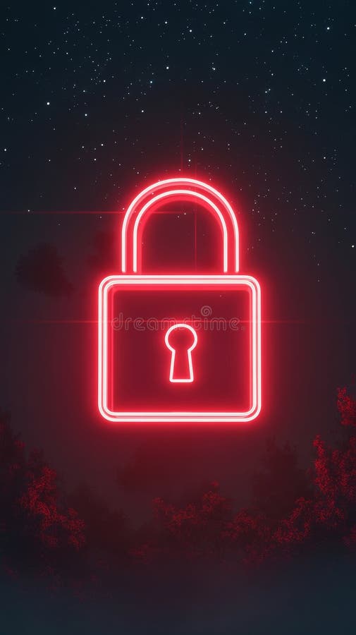 Neon Lock Against Starry Night Sky for Cybersecurity Concept Stock ...