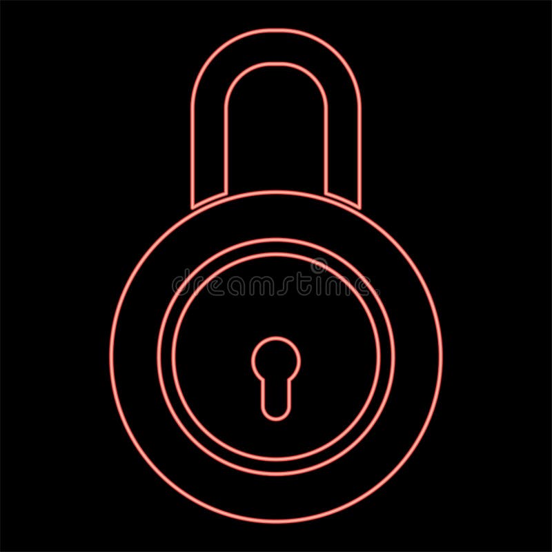 Neon Lock Padlock Icon Black Color Vector Illustration Flat Style Image ...