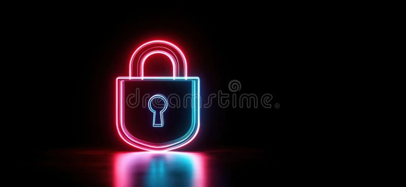 Neon Lock Symbol Glowing in Dark Background Representing Security and ...