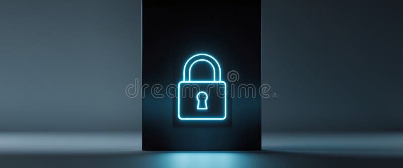 Neon Lock Symbol with Glowing Lights in a Dark Surrounding Area Stock ...