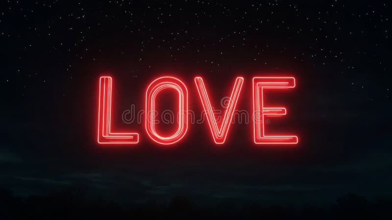 Neon Love Sign Glowing at Night Under Starry Sky Stock Image - Image of ...