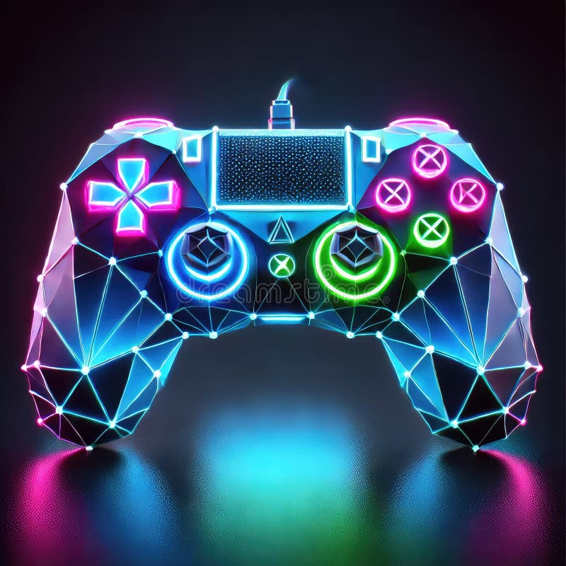 Neon Low-Poly Game Controller Stock Illustration - Illustration of ...