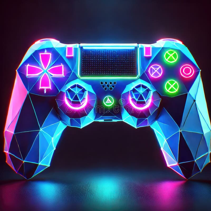 Neon Low-Poly Game Controller Stock Illustration - Illustration of dark ...