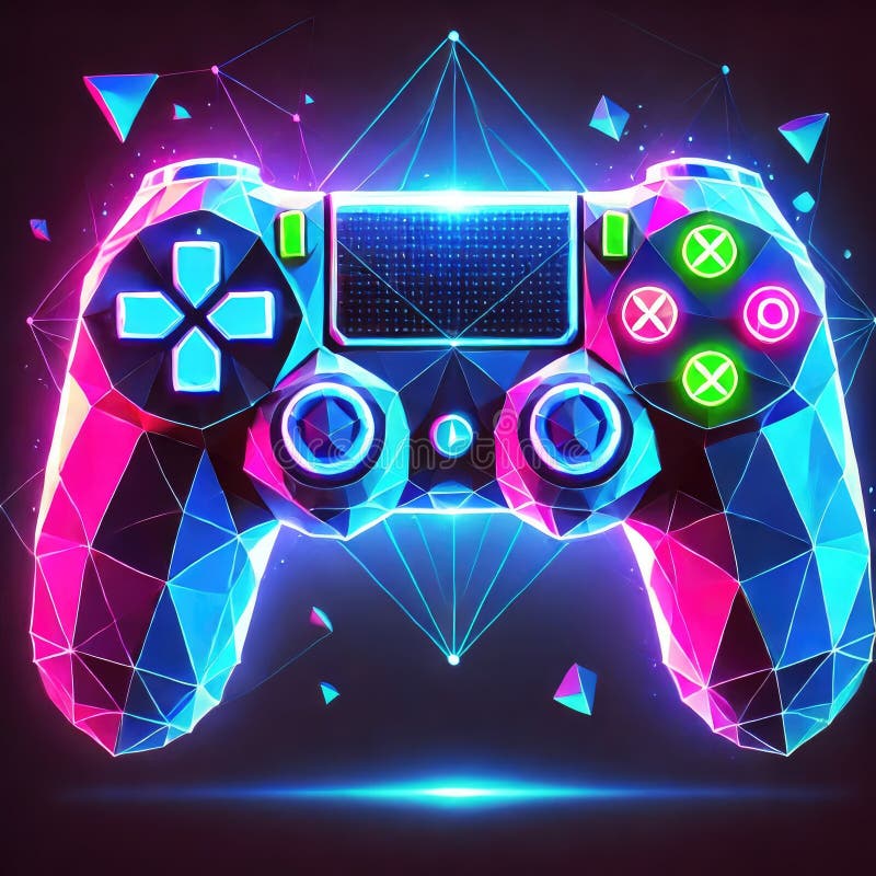 Neon Low-Poly Game Controller Stock Illustration - Illustration of ...