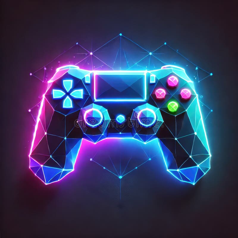 Neon Low-Poly Game Controller Stock Illustration - Illustration of ...
