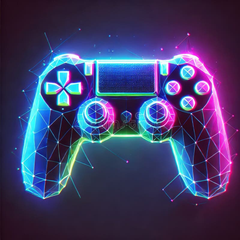 Neon Low-Poly Game Controller Stock Illustration - Illustration of ...