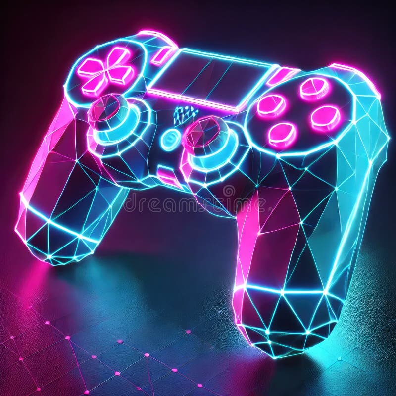 Neon Low-Poly Game Controller Stock Illustration - Illustration of ...