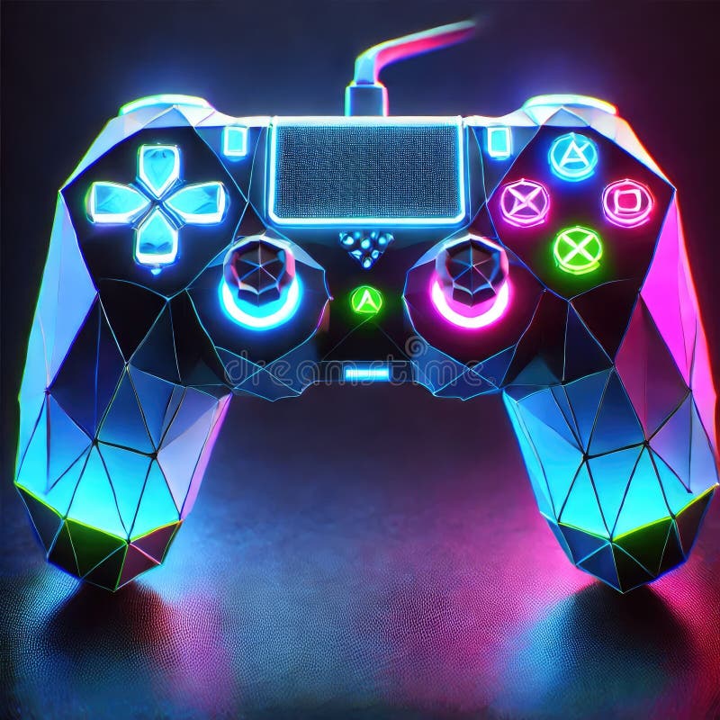 Neon Low-Poly Game Controller Stock Illustration - Illustration of ...