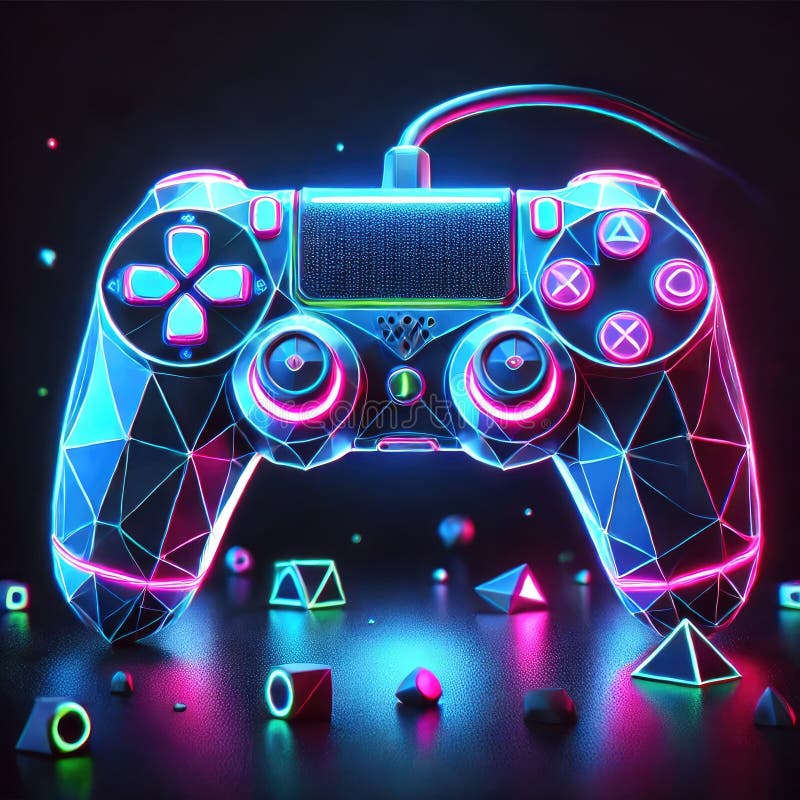 Neon Low-Poly Game Controller Stock Illustration - Illustration of ...