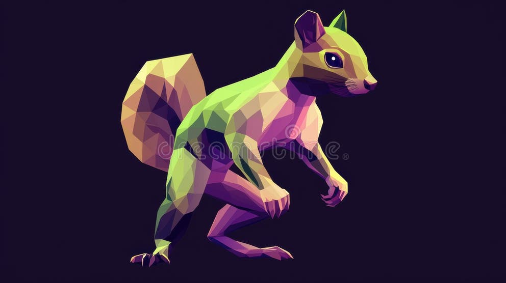 Neon Low Poly Squirrel stock illustration. Illustration of rodent ...
