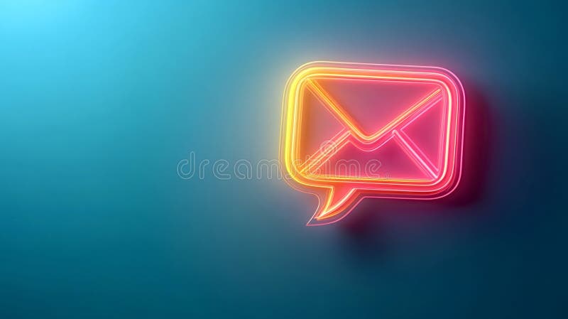 Neon Mail Envelope Symbol Glowing Inside Speech Bubble on Blue ...