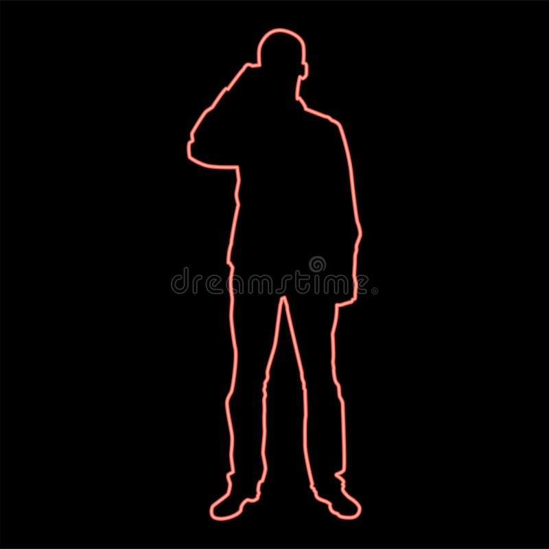 Neon Man Standing in Cap View with Front Red Color Vector Illustration ...