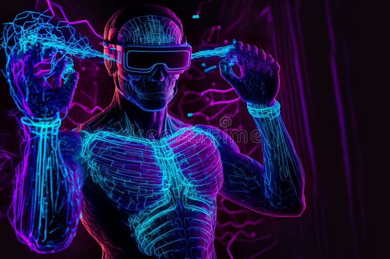 Neon Man Virtual Reality Digital Technology VR Generative AI Stock ...