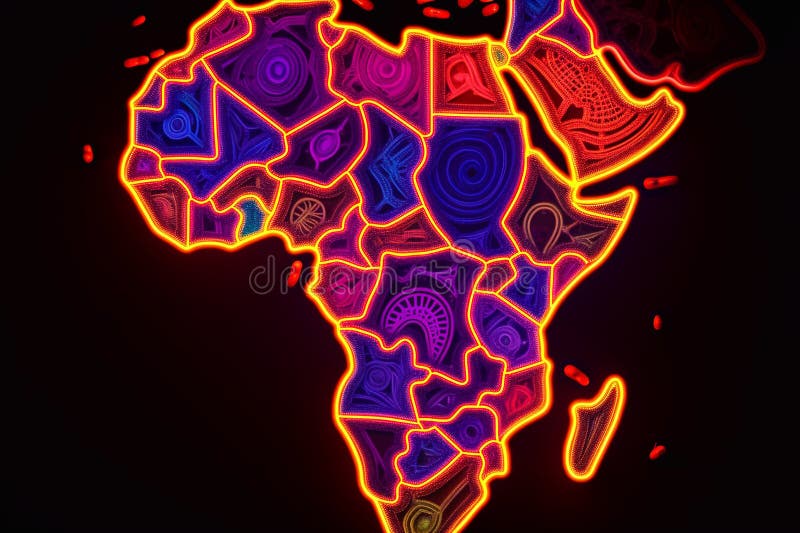 Neon map of Africa. stock illustration. Illustration of continents ...