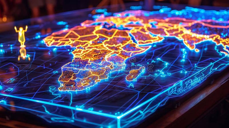 Neon Map Features Vibrant Blue and Orange Lines Outlining Egypt S ...