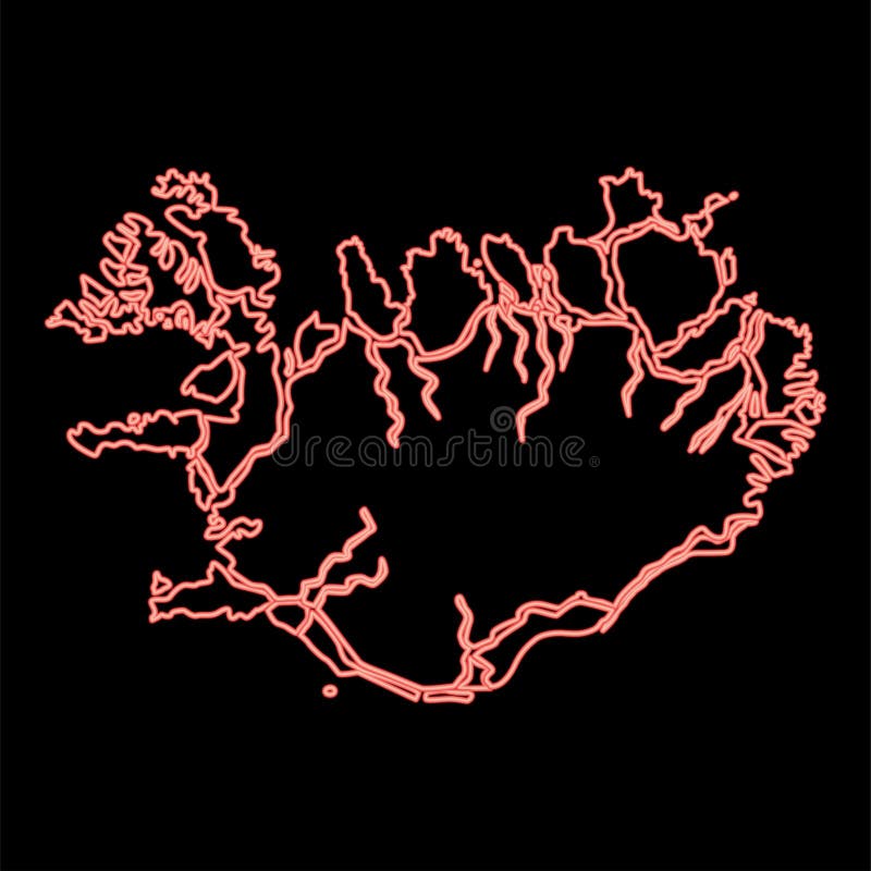 Neon Map of Iceland Red Color Vector Illustration Image Flat Style ...