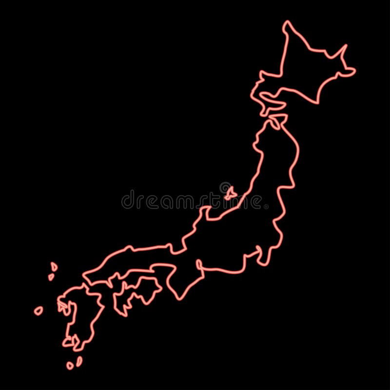 Neon Map of Japon Red Color Vector Illustration Image Flat Style Stock ...
