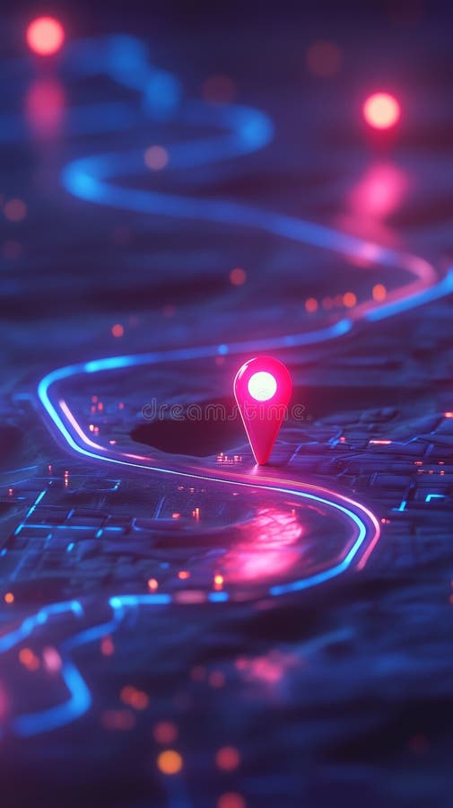 Neon Map with Location Pin in Futuristic Style, Navigation Concept ...
