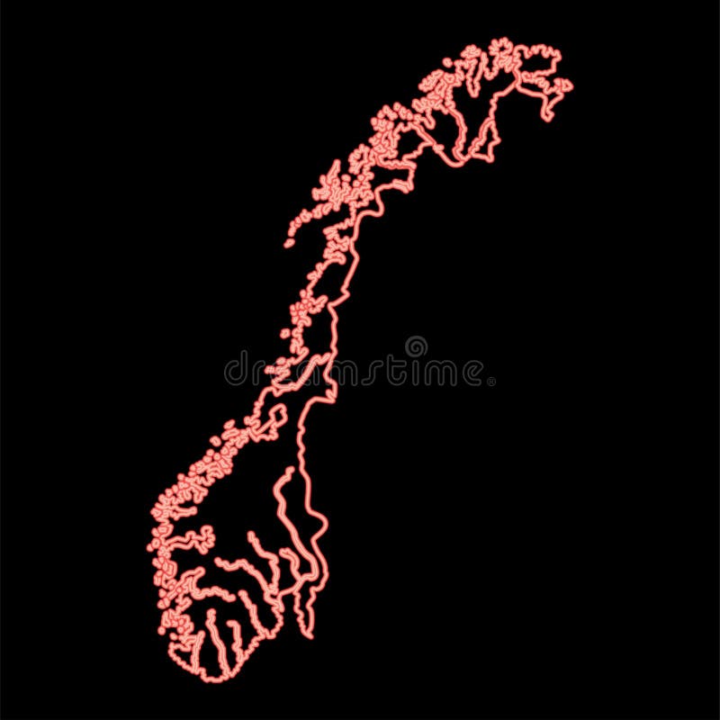 Neon Map of Norway Red Color Vector Illustration Image Flat Style Stock ...