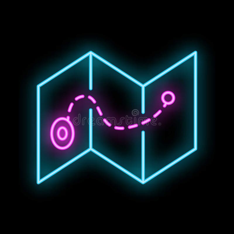 Neon Map Showing Route with Destination Point and Starting Point Stock ...