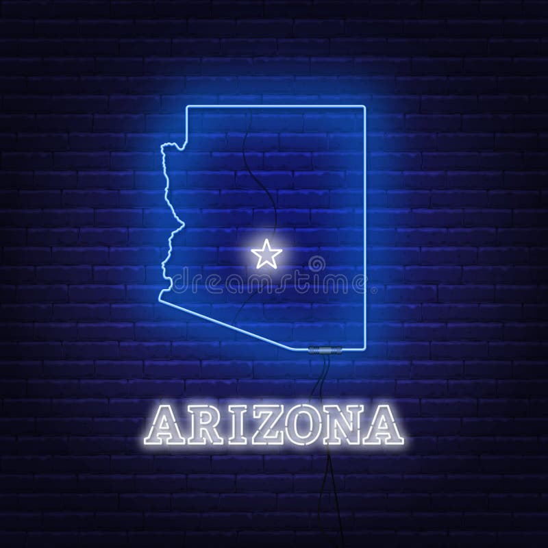 Neon Map State of Arizona on on a Brick Wall Background Stock ...