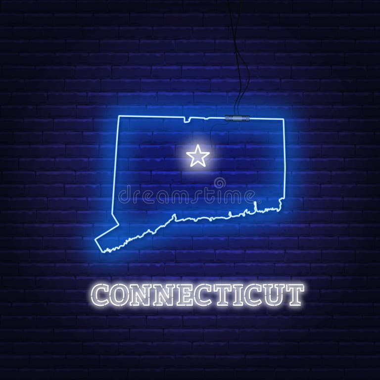 Neon Map State of Connecticut on a Brick Wall Background Stock ...