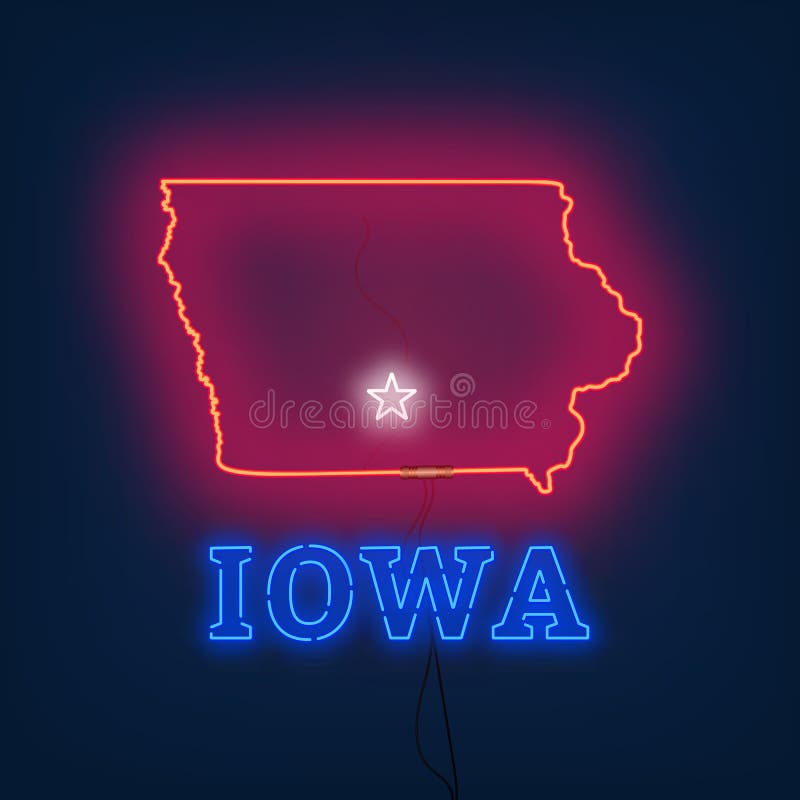Iowa Map in Dark Color, Oval Map with Neighboring US States Stock ...