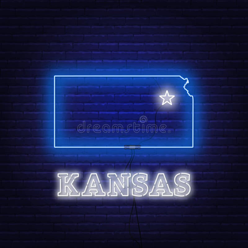 Neon Map State of Kansas on a Brick Wall Background Stock Illustration ...