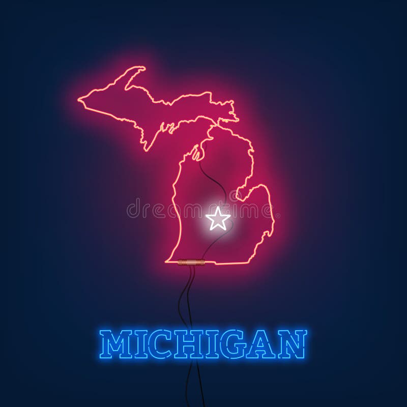 Michigan Map in Dark Color, Oval Map with Neighboring US States Stock ...