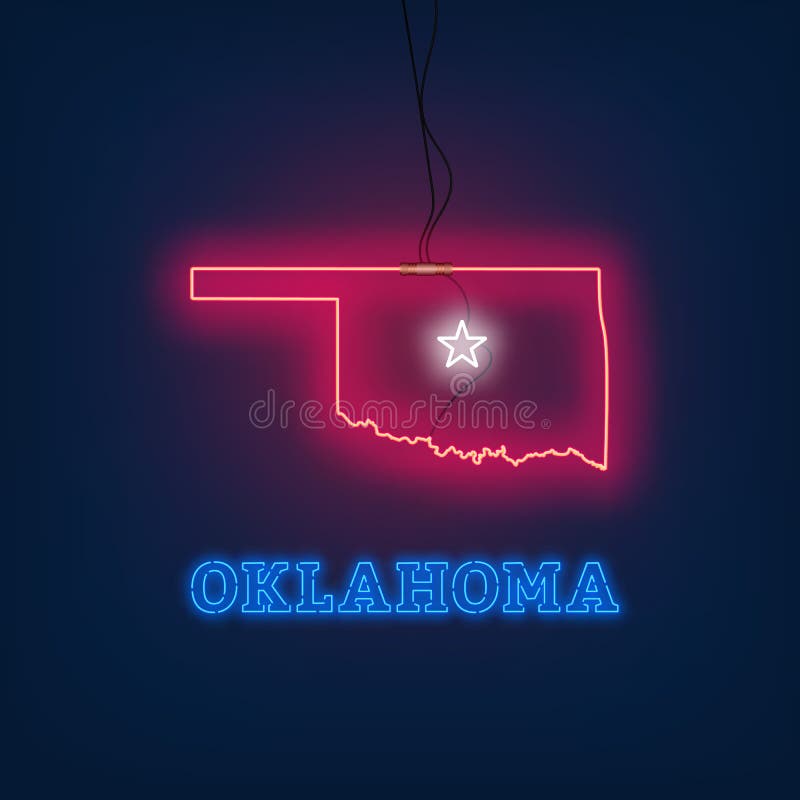 Neon Map State of Oklahoma on Dark Background. Stock Vector ...