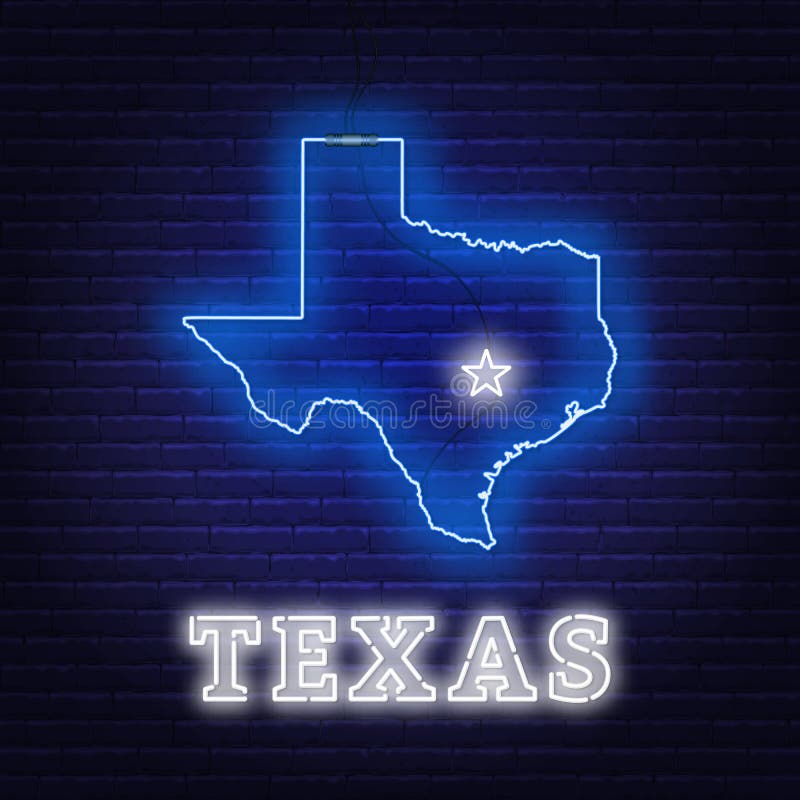 Neon Map State of Texas on a Brick Wall Background Stock Illustration ...