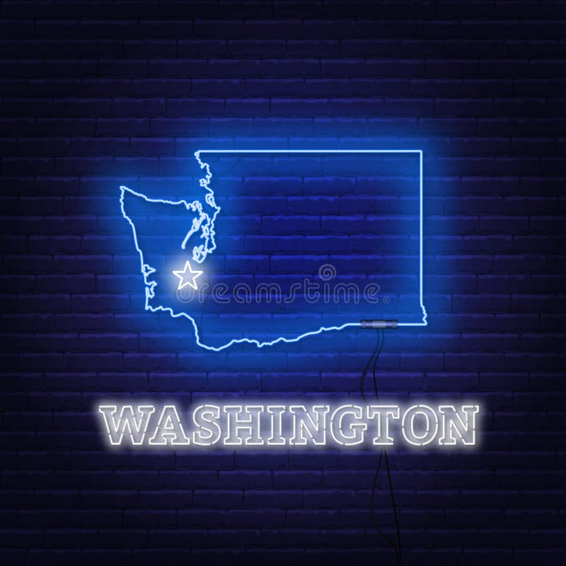 Neon Map of Washington State United States of America, Washington ...