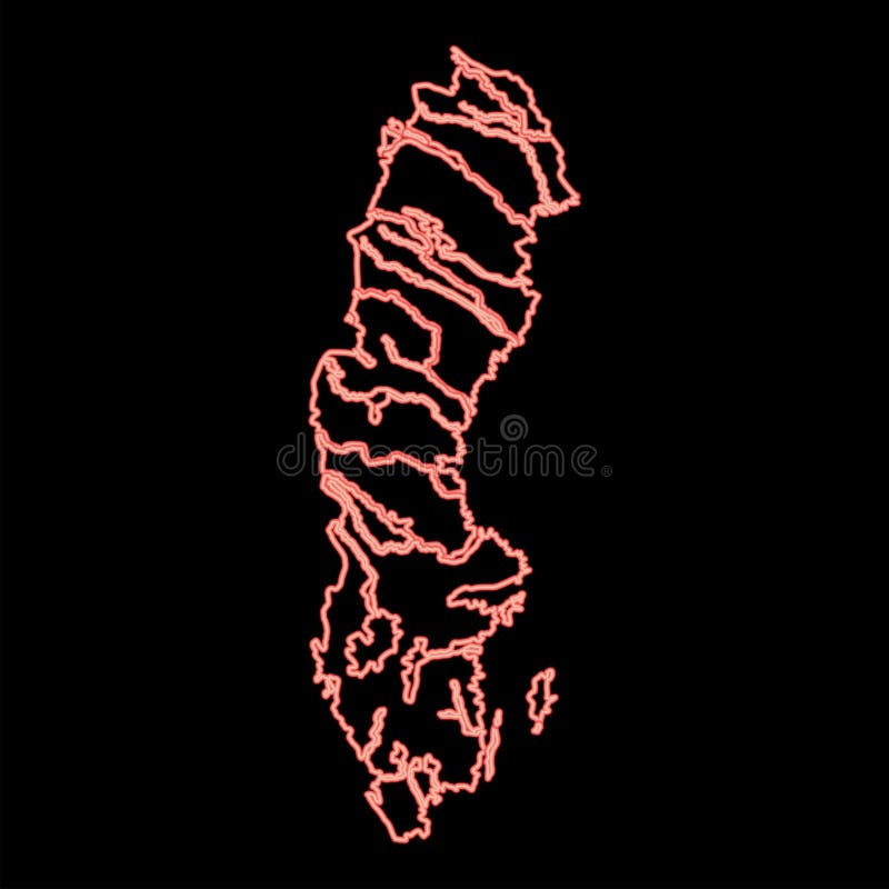 Neon Map of Sweden Red Color Vector Illustration Image Flat Style Stock ...