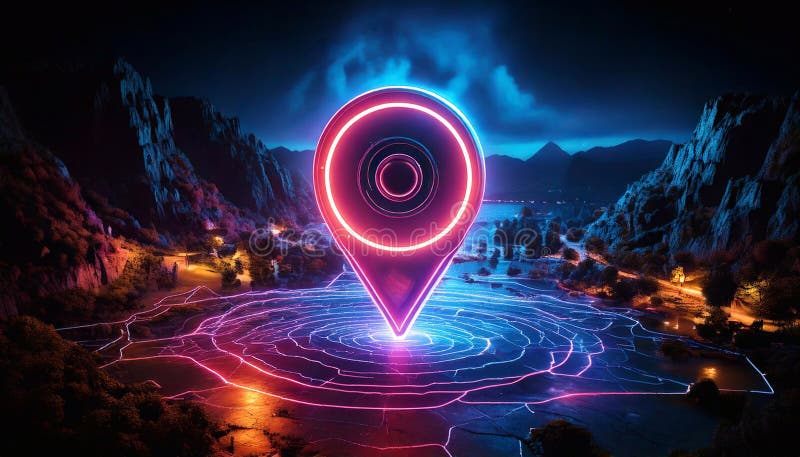 A Neon Marker Shines Brightly, Enhancing a Dramatic Landscape and ...