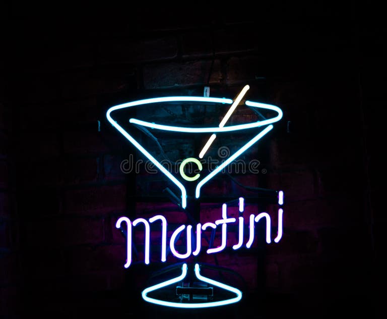Neon Martini Glass Sign Displaying "martini". Stock Photo - Image of ...