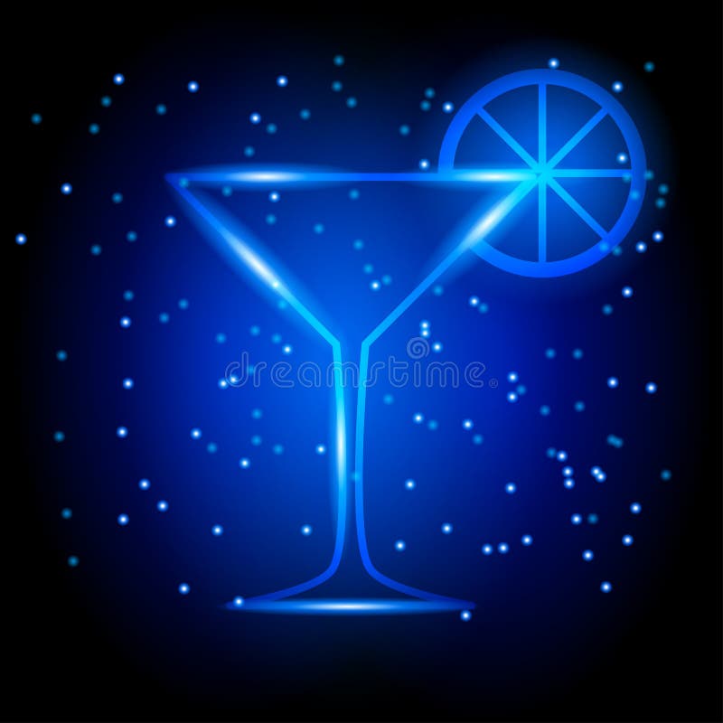 Neon Martini in Glass. Night Illuminated Wall Street Sign. Isolated ...