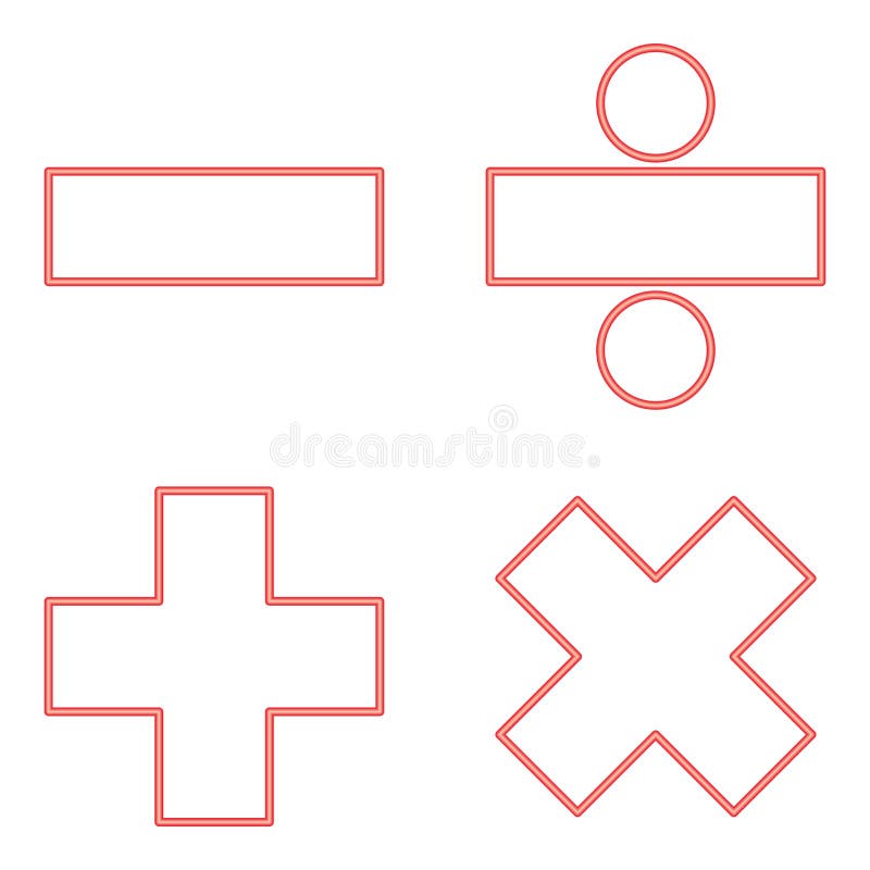 Neon Math Signs Red Color Vector Illustration Image Flat Style Stock ...