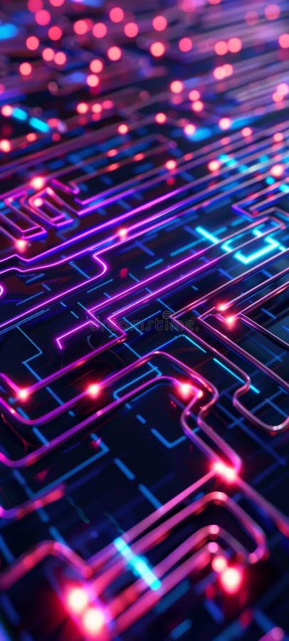 Neon Maze Circuitry Symbolizing Complex Problem Solving in Technology ...