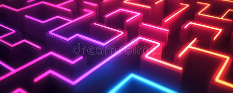 Neon Maze with Glowing Pink and Blue Lights, Abstract Technology ...