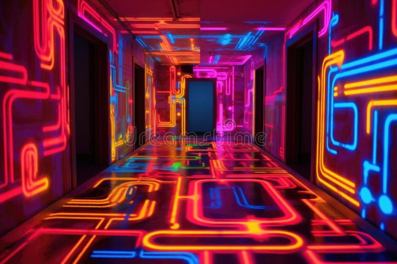 Neon Maze Installation with Vibrant Colors Stock Illustration ...