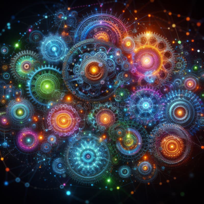 Neon Mechanical Cosmos Visualization Stock Photo - Image of energy ...