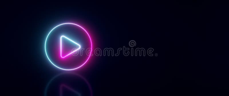 Neon Media Player Button Panoramic Stock Illustration - Illustration of ...